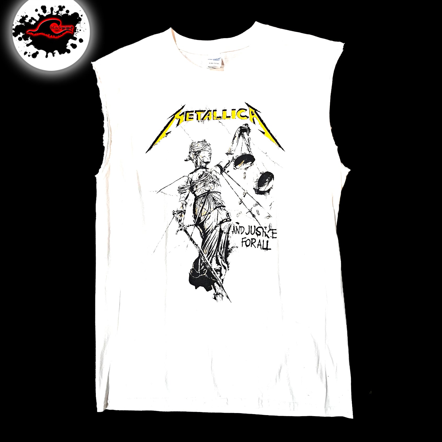 Metallica Justice For All White Frayed Cut Modified Singlet